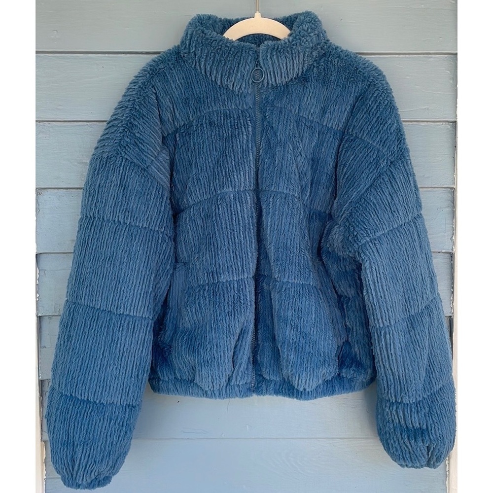 Teal Mock Neck Fluffy Puffer Jacket - Gem